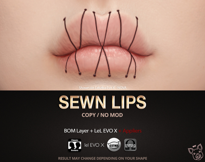 Second Life Marketplace - Mad' - Sewn Lips [BOM Tattoo + APPLIERS]
